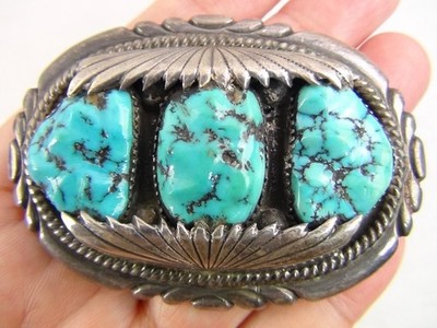 Zuni Robert Bernice Leekya 50g 2-11/16" Sterling Turquoise Belt Buckle ...