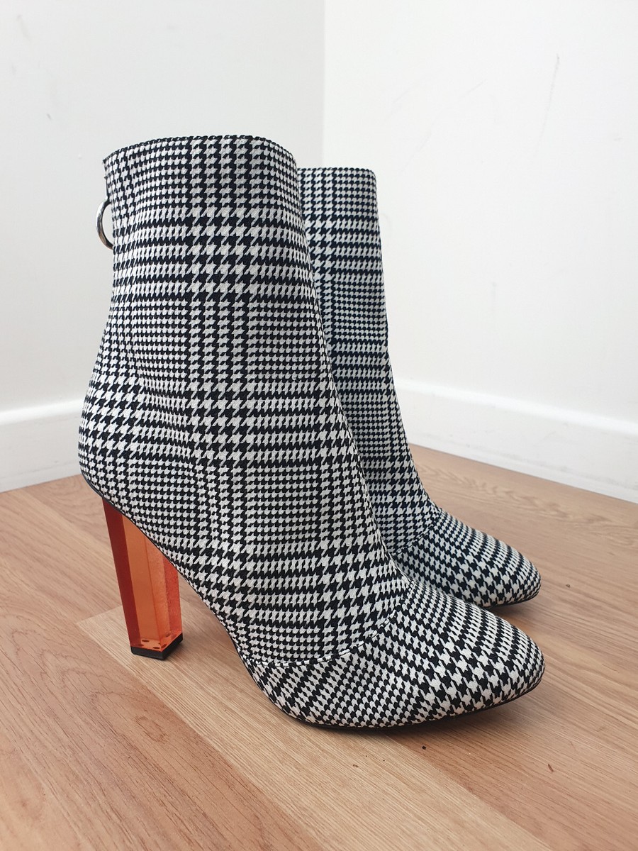 Houndstooth Boots Houndstooth Pattern Back Zipper Chunky Classic Boots
