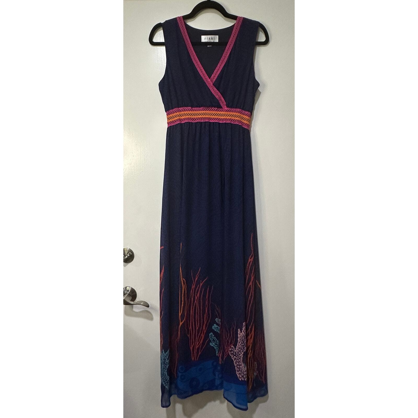 Nikki Poulos Blue Tropical Print Wrap Maxi Dress Size… - Gem