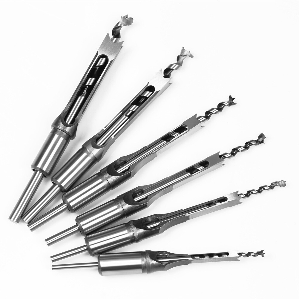 6X Square Hole Saw Auger Mortise Drill Bit Mortising Chisel Woodworking ...
