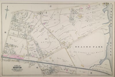 Antique 1800s Hand-Colored Map of Brighton Massachusetts Ward 25 Plate ...