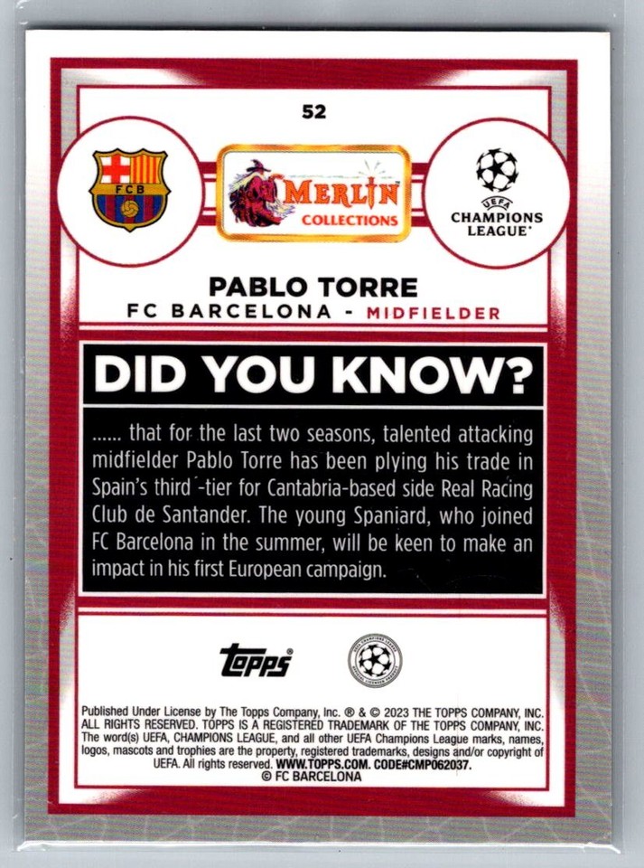 2022-23 Merlin Chrome UEFA Pablo Torre Neon Green Shimmer Refractor ...