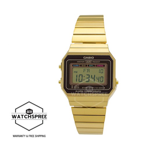 Casio Vintage Digital Gold Ion Plated Stainless Steel Band Watch A700WG ...