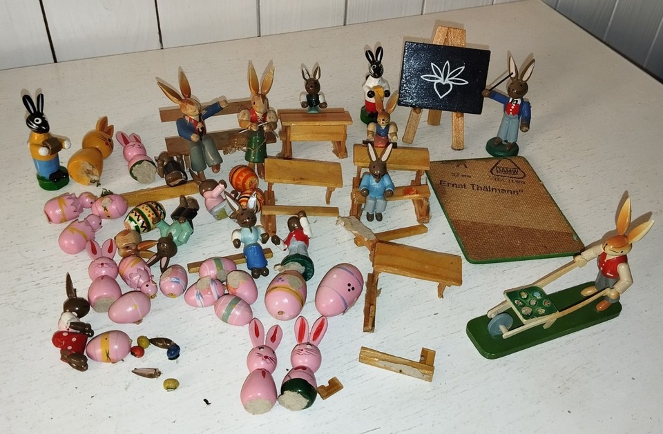 Bastler DDR Osterhasenschule Erzgebirge Figuren Ostern Deko Osterhase ...