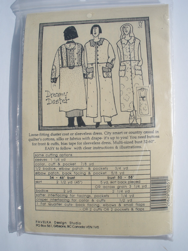 Pavelka DREAMY DUSTER Sewing Pattern Bust 32-60" PV51 Uncut | eBay
