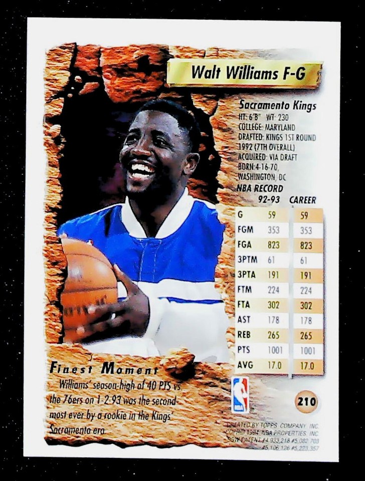 1993 Finest #210 Walt Williams Refractor Near Mint or Better | eBay
