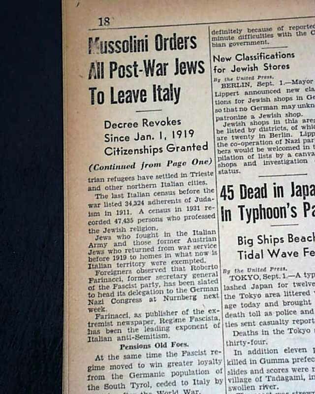 ITALIAN RACIAL LAWS Anti-Jewish Jews Expelled from Fascist Italy 1938 ...