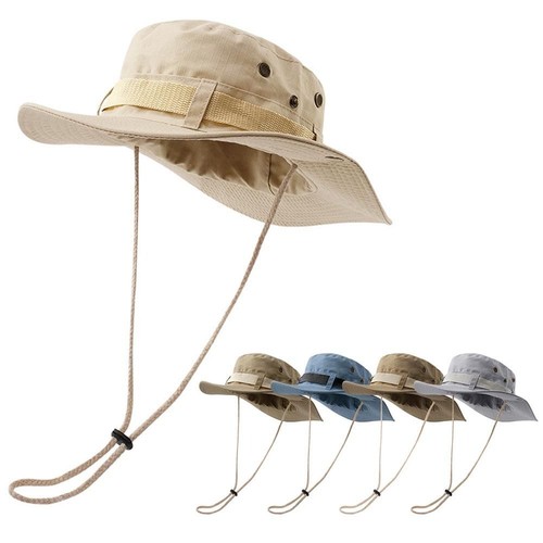 Mesh Sunscreen Cap Hiking Hat Wide Brim UV Protection Bucket Hat Safari ...