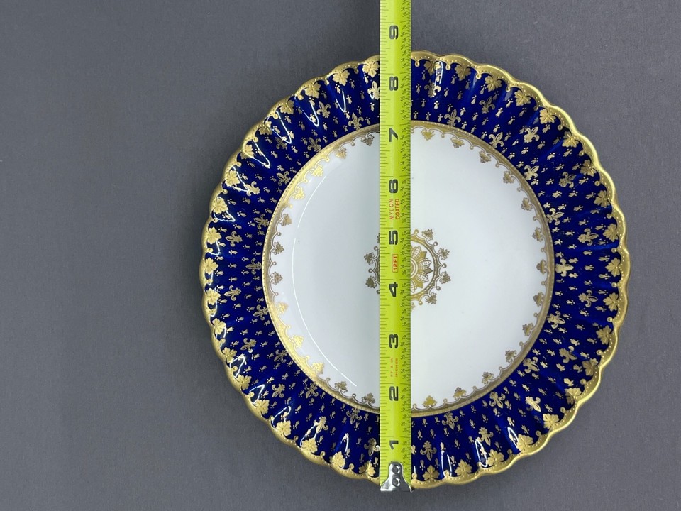 Antique Copeland Spode Fleur de Lys Lis 8 1/2" Cobalt & Gold Scalloped ...