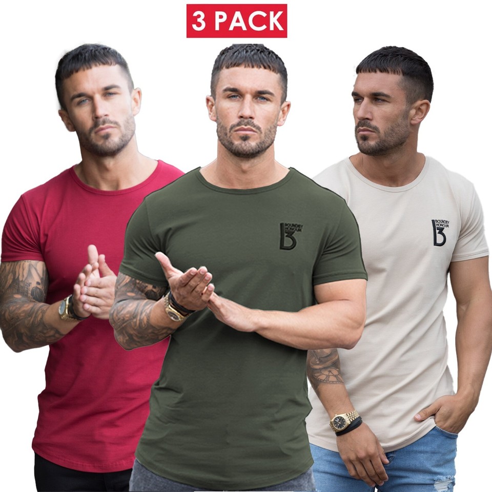 Mens Slim Fit T Shirt Muscle Fit Gym Top Designer Short Sleeve Curved ...