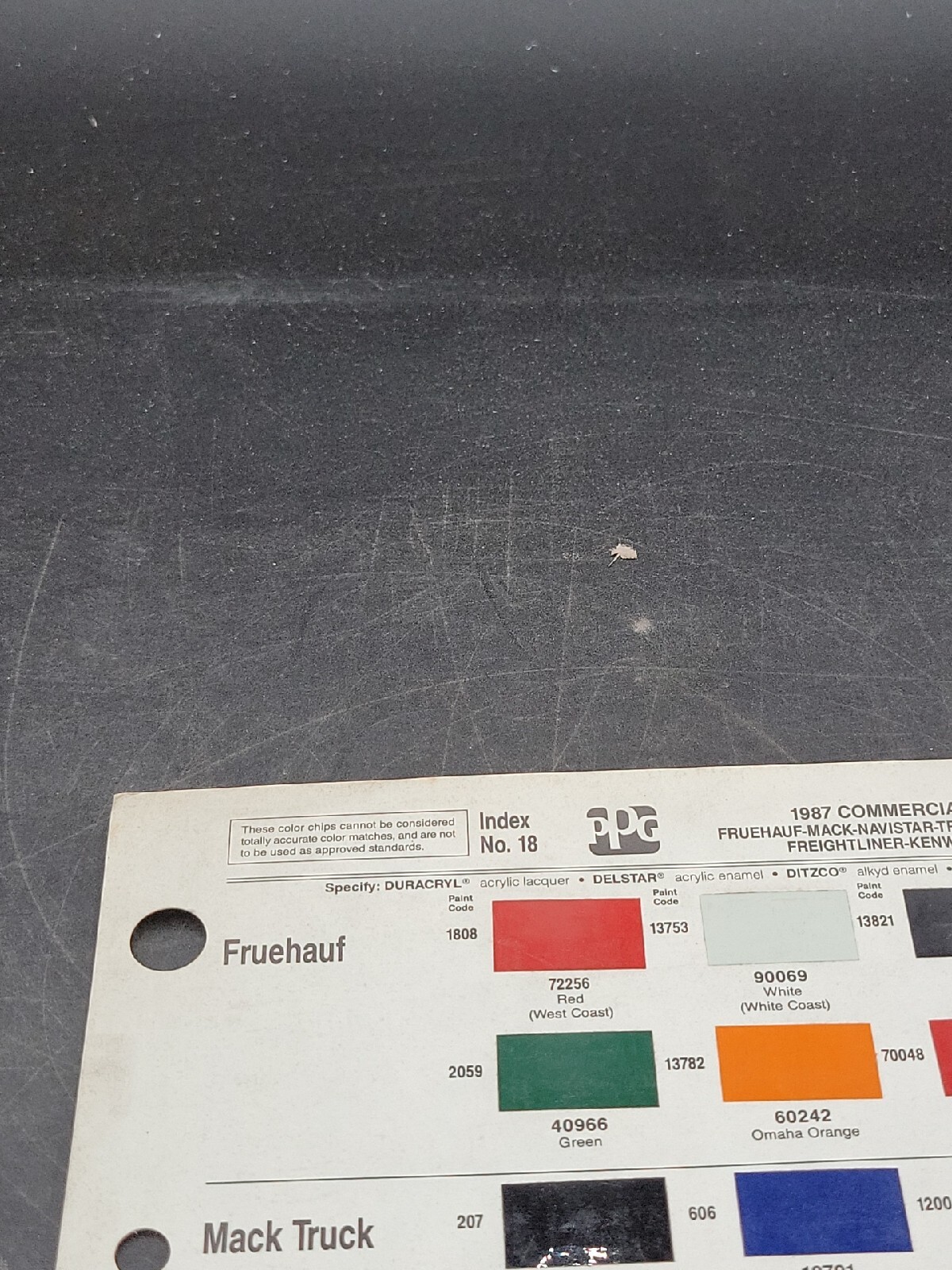 1987 PPG COMMERCIAL VEHICLE COLORS MACK NAVISTAR FRUEHAUF PAINT CHIP ...