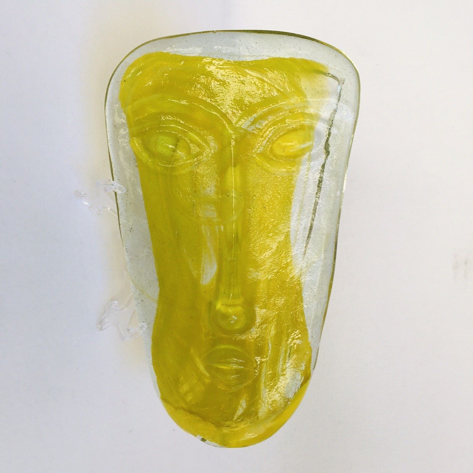 Vintage Glass Face Mask Art Yellow Glass Art Face Mask 10.5" x 6" V-20 ...