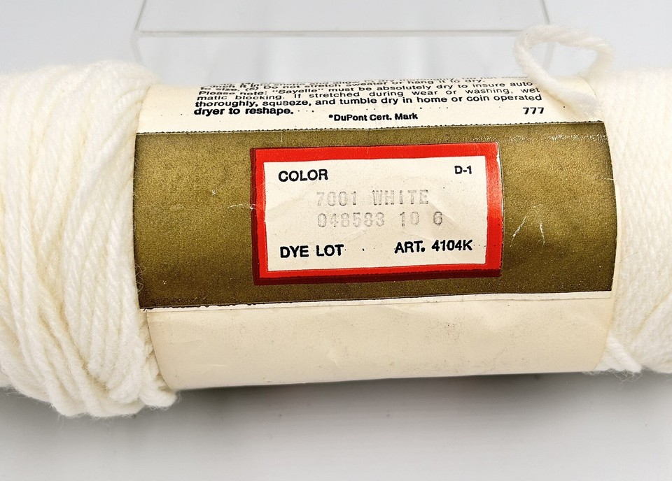 Vintage Sayelle 100% Orlon Acrylic Fiber 4 Ply Yarn KMart 7001 White ...