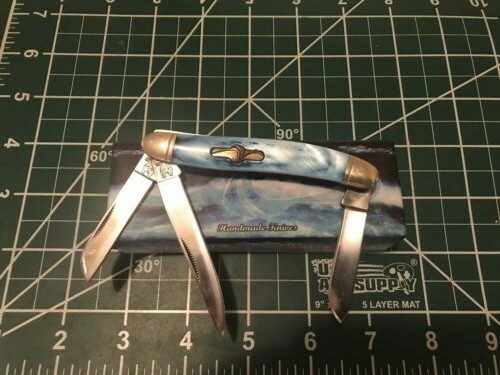 RR647 ROUGH RIDER BRAND OCEAN WAVE WHITTLER 3 1/2" BLUE PEARL 440 Knife ...
