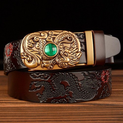Dragon Designer Automatic Buckle Men's Belt Leather Belt Gold Buckle ...