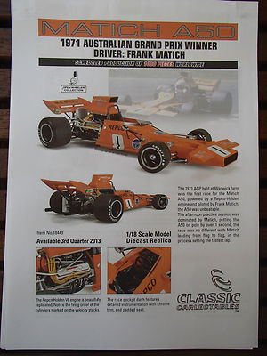 1:18 CLASSIC CARLECTABLES BROCHURE MATICH A50 71 AGP WINNER FRANK ...