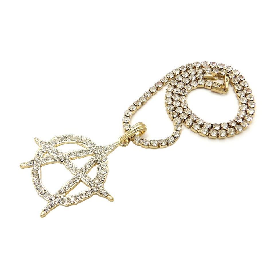 New Iced Anarchy Pendant 16",18",20" Rhinestone Chain Hip Hop Necklace ...