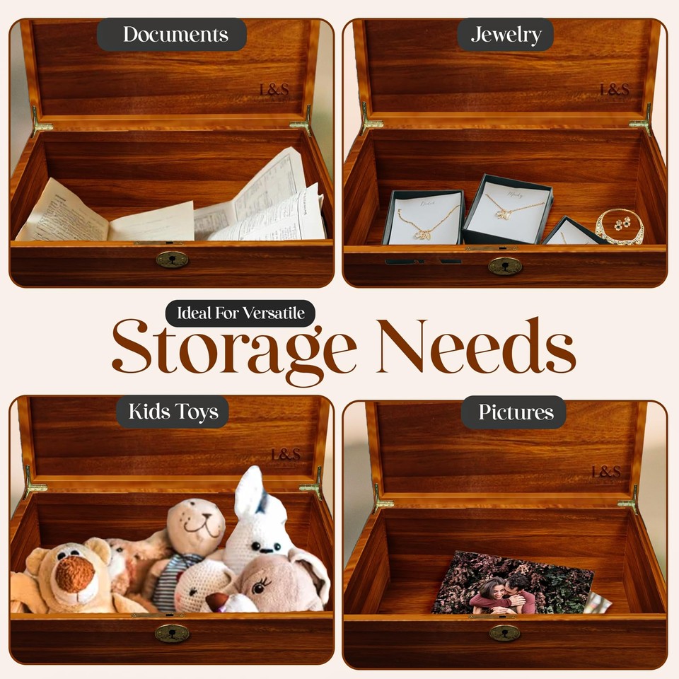Wooden Box Wood Keepsake With Hinged Lid And Locking Key Storage ...
