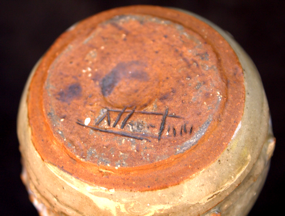 Vintage Artisan Pottery Bud Vase Signed & Drip-Glazed in Blues Reds and ...