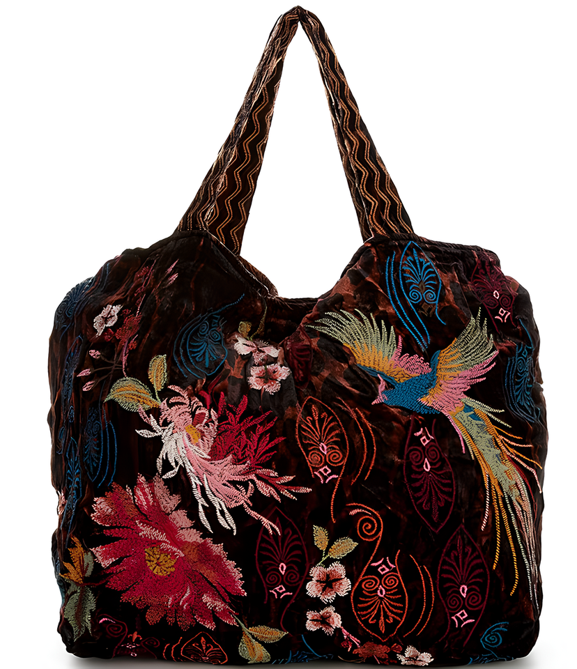 Johnny Was Ashira Velvet Tote Bag Tiger Eye Brown Floral Shoulder Bag ...