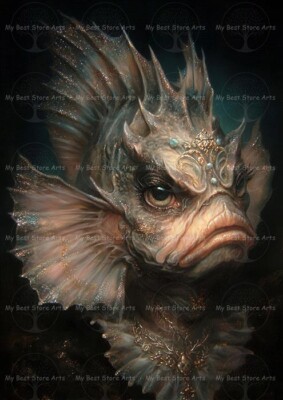 FANTASY DEEP SEA FISH CREATURE ART PRINT, Gothic Ocean Monster Decor ...