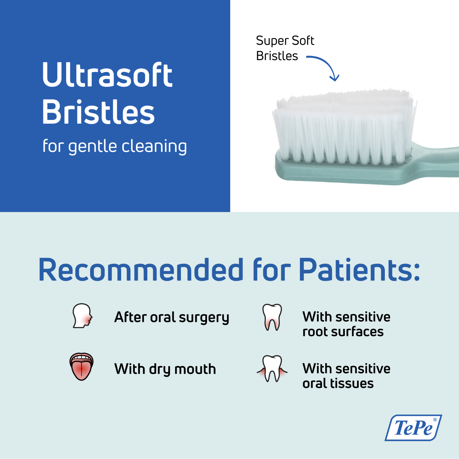 TEPE Gentle Care Soft Toothbrush – Post Surgery Toothbrushes, Sensitive ...