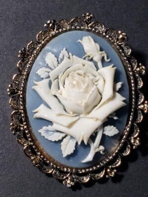 Vintage Gerry's Signed Cameo Oval Rose Flowers Two Tone Resin Brooch ...