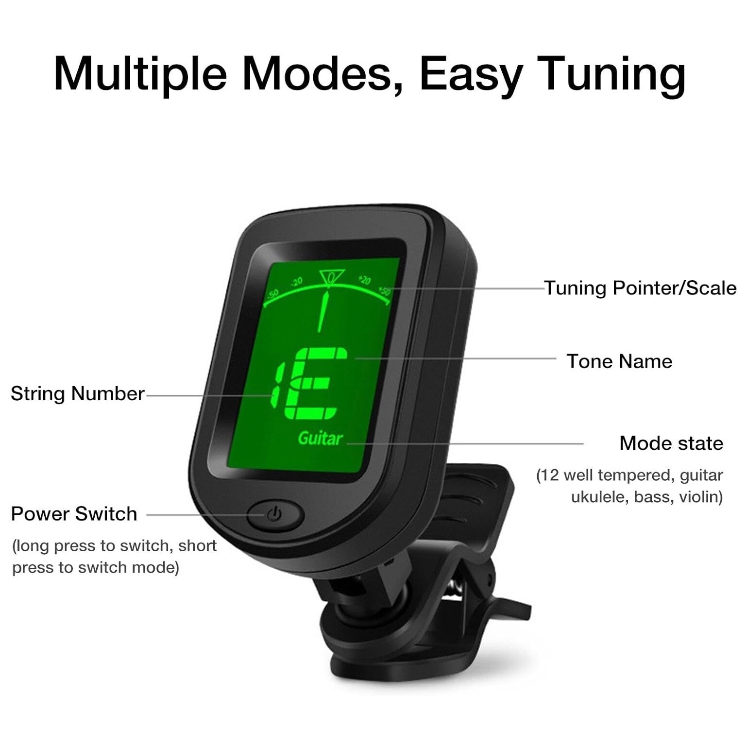 Clip-on Guitar Tuner for String Instrument Digital Electronic Tuner LCD ...