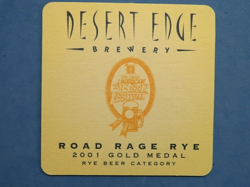Beer Coaster ~ DESERT EDGE Brewery Road Rage Rye ~ 2001 Gold Medal GABF ...