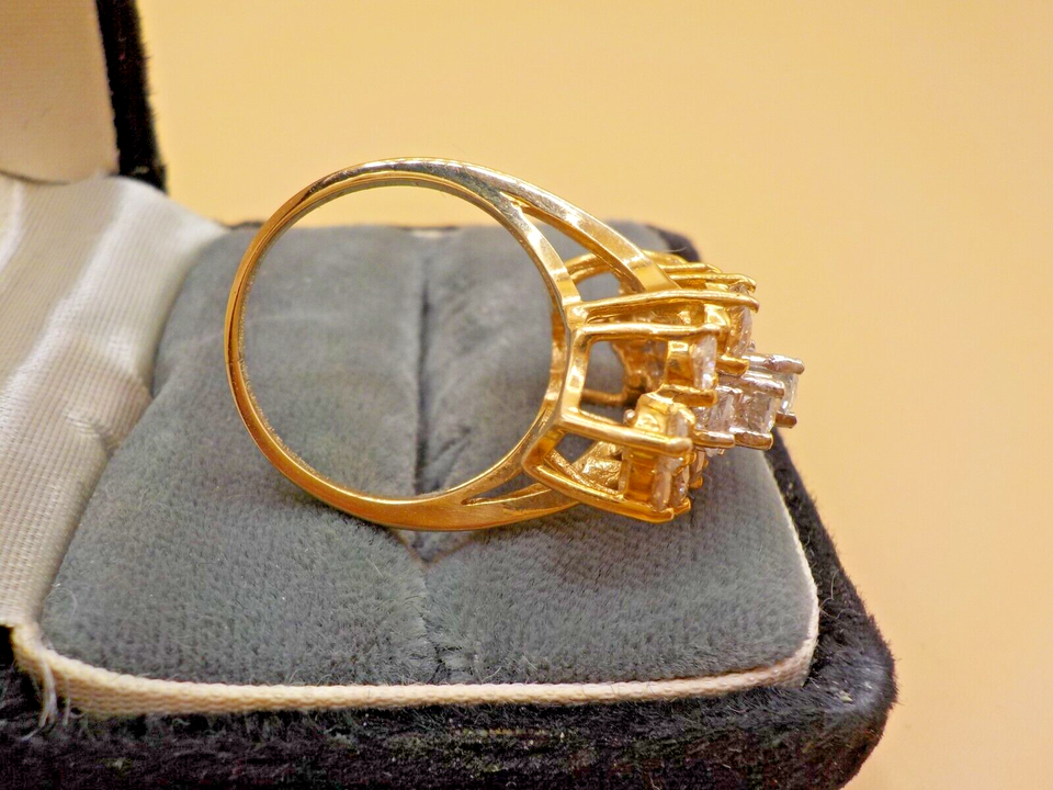 Vtg Stunning 14k Y&W Gold Waterfall style Ring 3ctw with org Paperwork ...