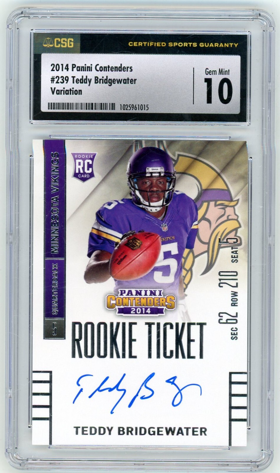 2014 Panini Contenders Rookie Ticket TEDDY BRIDGEWATER Rookie Auto ...