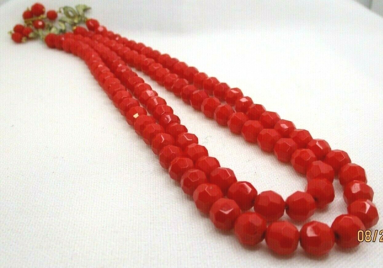 Vintage Kramer Necklace Rare Red Faceted Multi Strand Grannycore B34-13 ...