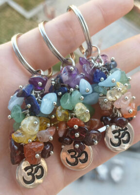 5pcs Yoga 7 Chakra Gems Om tos Pendants Key Bag clasp Reiki Healing ...