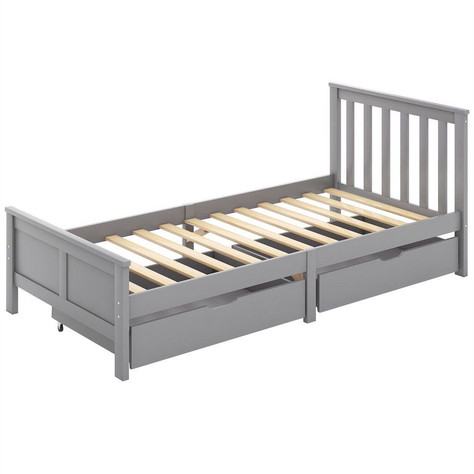 3ft Wooden Solid Single Bed Frame Grey Pine Wood Storage Drawers Bed ...