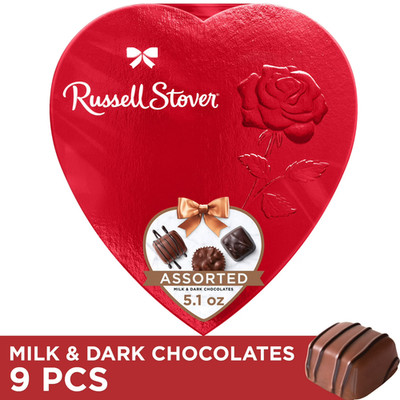 Russell Stover Valentine's Day Red Foil Heart Assorted Milk & Dark ...