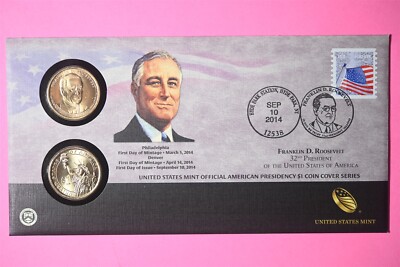 2014 P&D Franklin D Roosevelt 1$ Dollar Coin Cover Limited Edition Mint ...