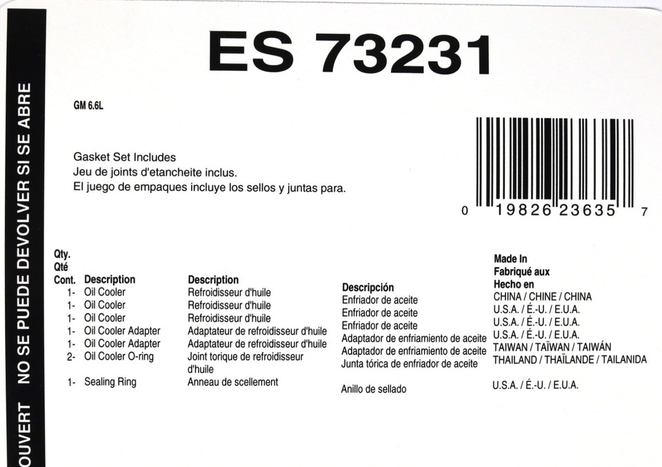 Fel-Pro ES 73231 Engine Oil Cooler Gasket Seal Kit 01-10 Duramax LB7 ...