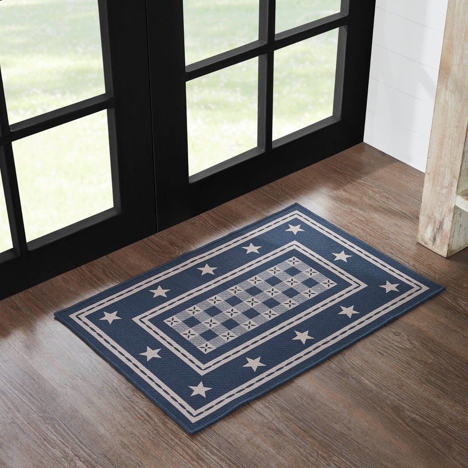 New Indoor Outdoor Primitive Americana NAVY STAR RUG Area Mat 20" x 30 ...