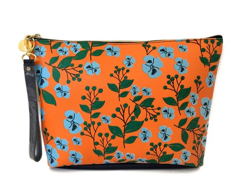 Dabney Lee Cosmetic Bag Makeup Case Travel Pouch Orange Blue & Green ...