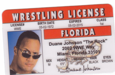 Duane Johnson The ROCK novelty collectors card Drivers License dwayne ...