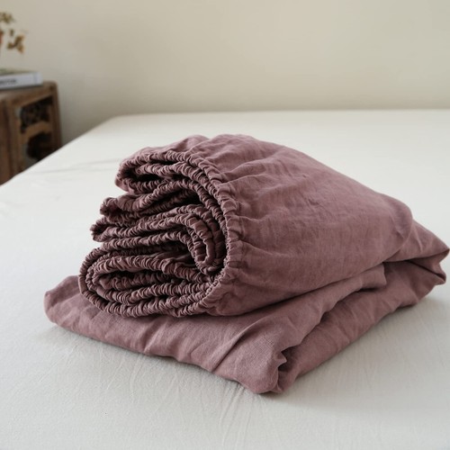 100% Linen Fitted Sheet Stone Washed Solid Color - (1 Piece) 14 inch ...