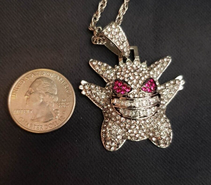 Anime Pokemon Gengar HipHop Pendant Chain Necklace ICED Cos Jewelry ...