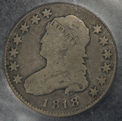 1818 Capped Bust Quarter 25c ICG G6 - B-6 Variety R-4+ Late Die state ...