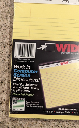 Roaring Spring Wide Landscape Pad 11 X 9.5 40 Lined Sheets Canary 2 ...