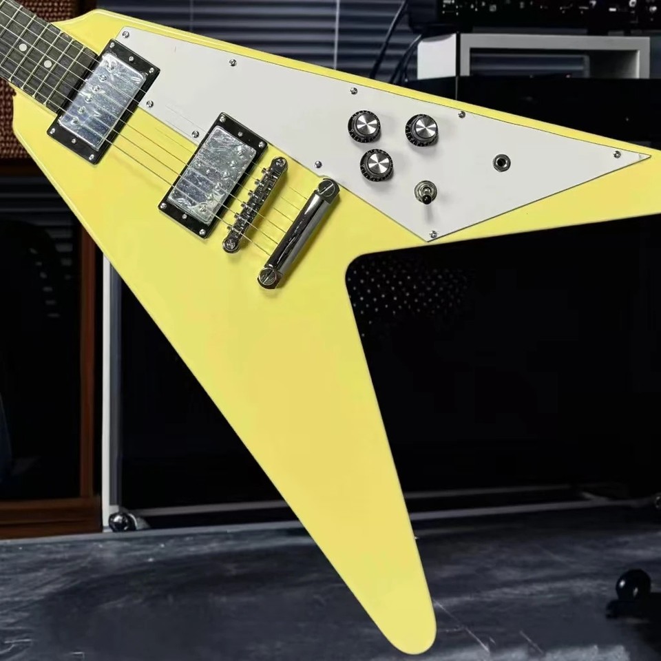 22 Tone Yellow Custom Flying V Yellow HH Pickups Mahogany Body Electric ...