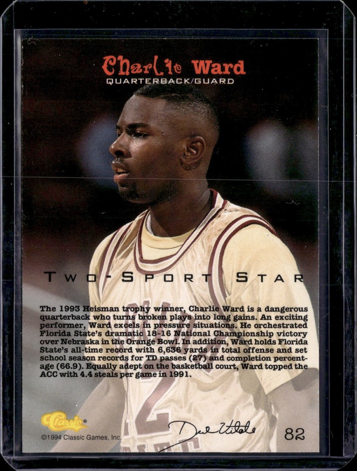 1994 Classic Draft #82 Charlie Ward Gold Rookie Florida State Seminoles ...