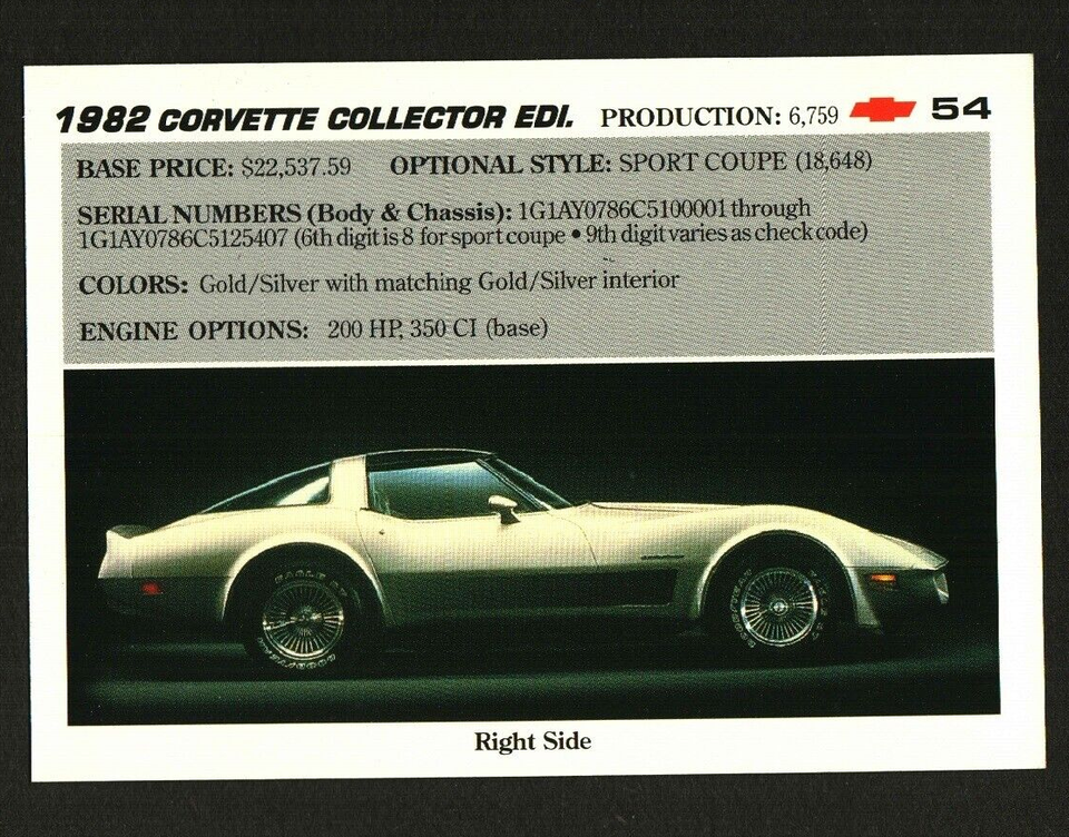 1991 Collect-A-Card Vette Set - #54 1982 CORVETTE COLLECTOR EDITION | eBay