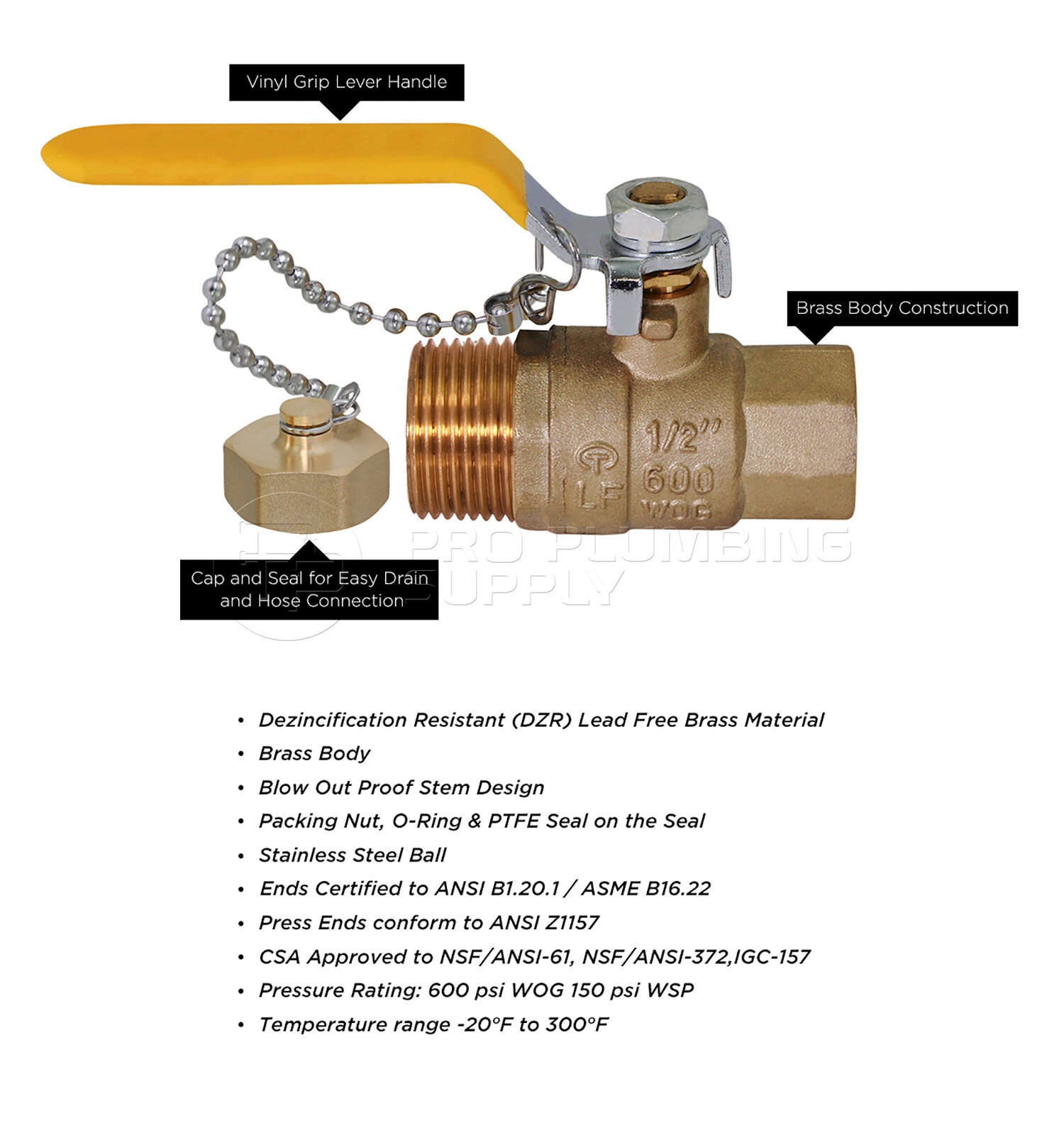 Midline 1/2'in-3/4"in Full Port Cap & Chain Ball Valve with Reverse ...