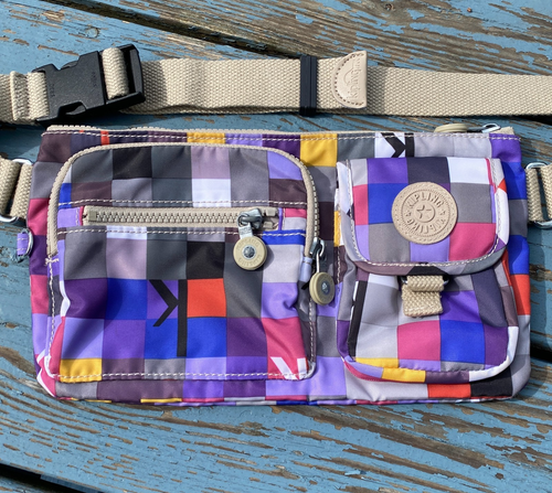 Kipling Presto Fanny Pack Waist Belt Bag Check Adjustable Strap Multi ...