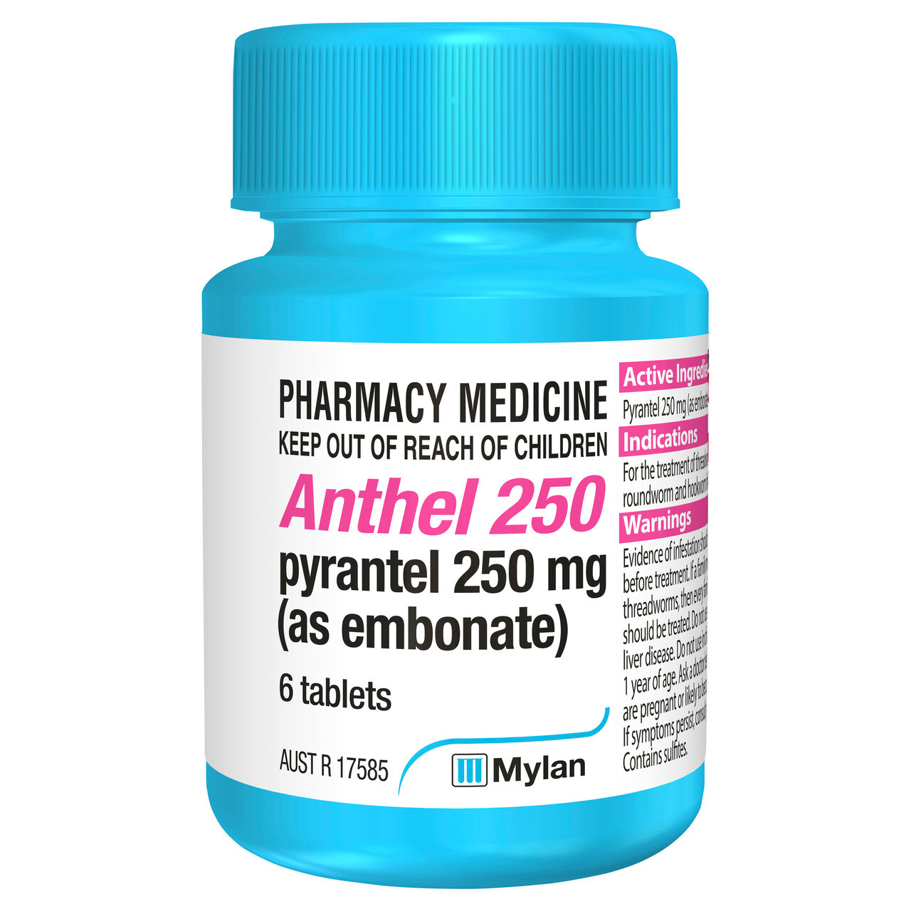 Anthel 250 Pyrantel Tablets 250mg 6 Tablet Threadworm Worm Treatment ...